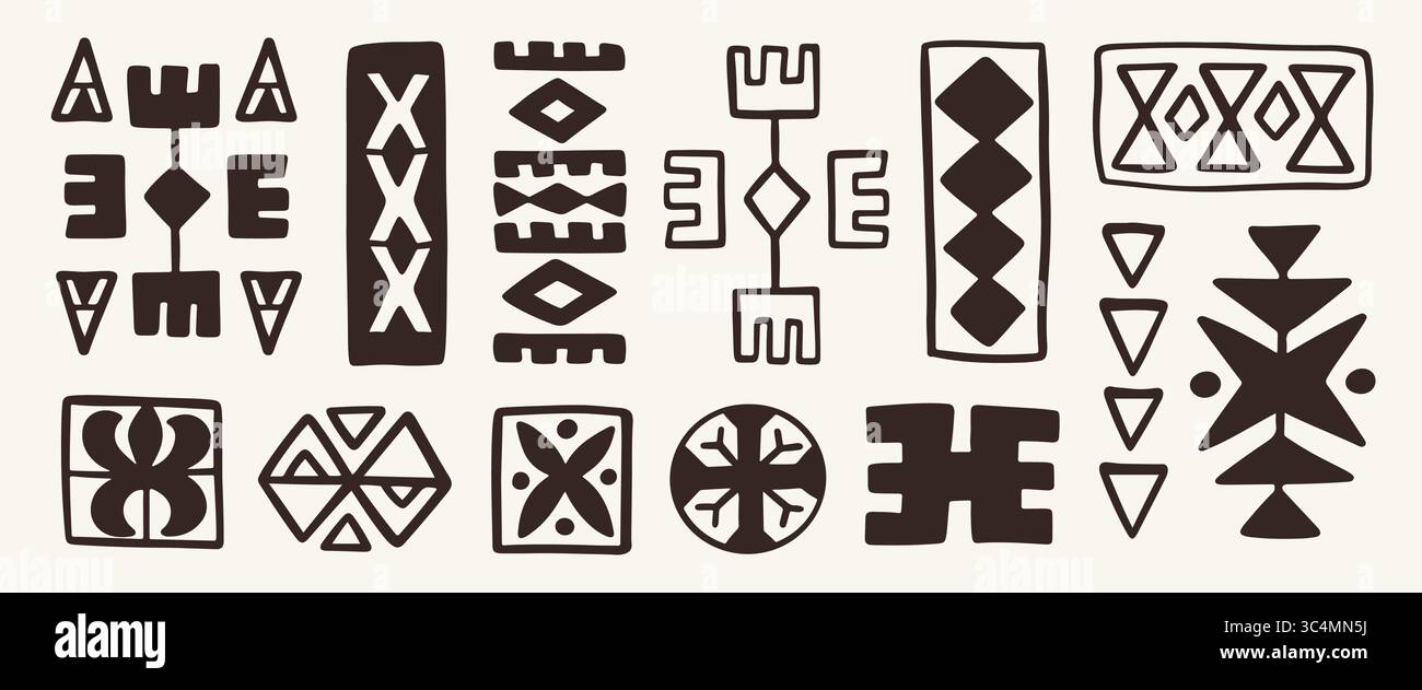Hawaiian tribal icon symbols, geometric shapes set Stock Vector Image ...