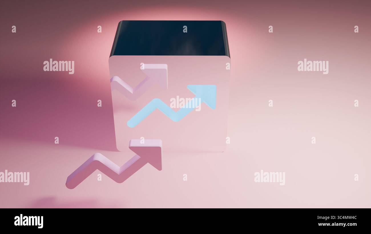 Modern 3D illustration of a purple zigzag arrow projecting from a ...
