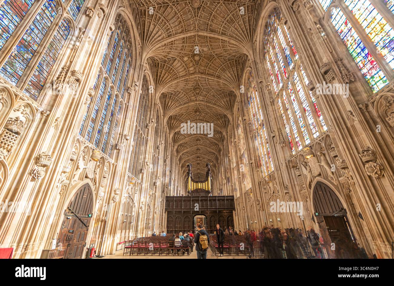 Cambridge, England. Wide-angle view of the Perpendicular Gothic ...