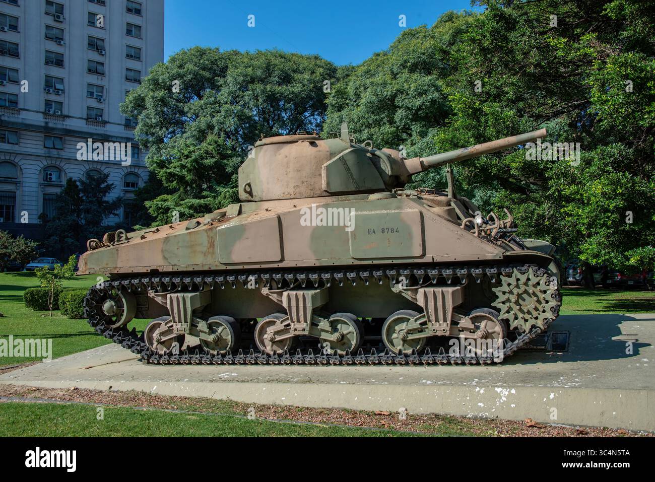 Sherman Tank in front the Libertador Building, headquarters of the ...