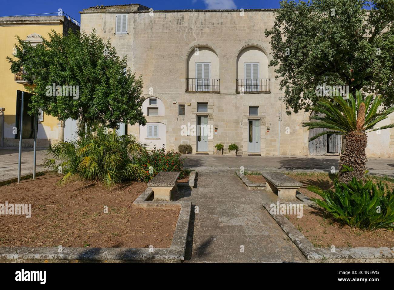 The facade of an ancient noble house in Muro Leccese, a town in the ...