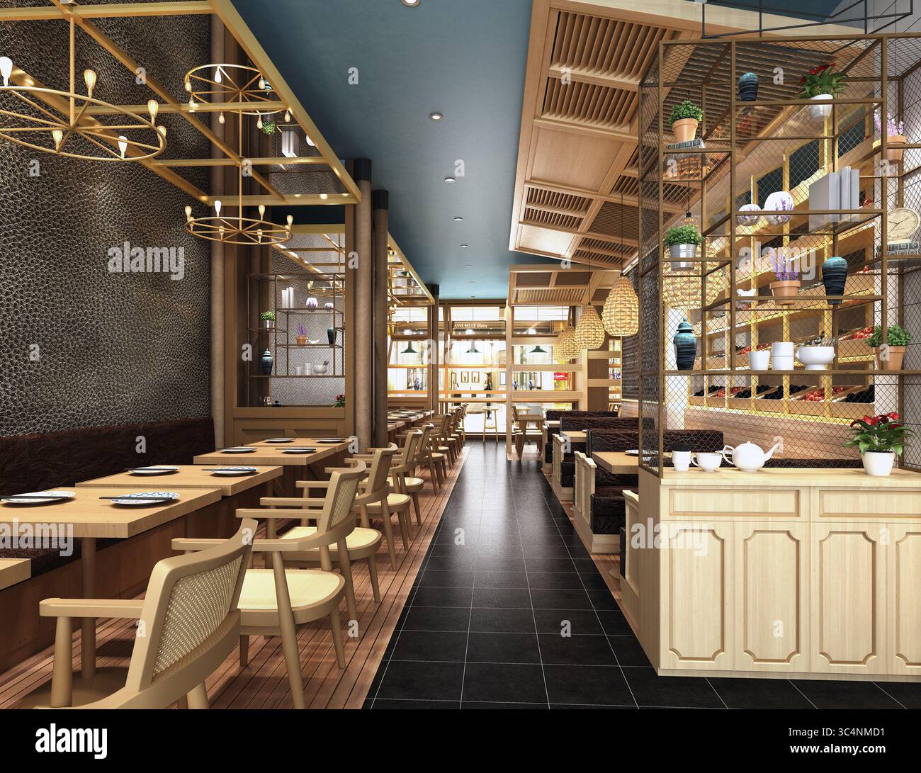 3d render cafe restaurant interior Stock Photo - Alamy