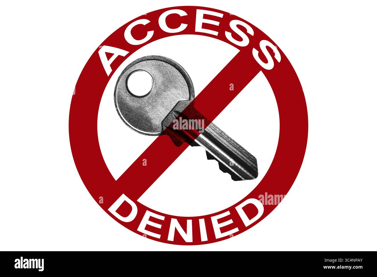 prohibition sign with access denied text against key on white ...