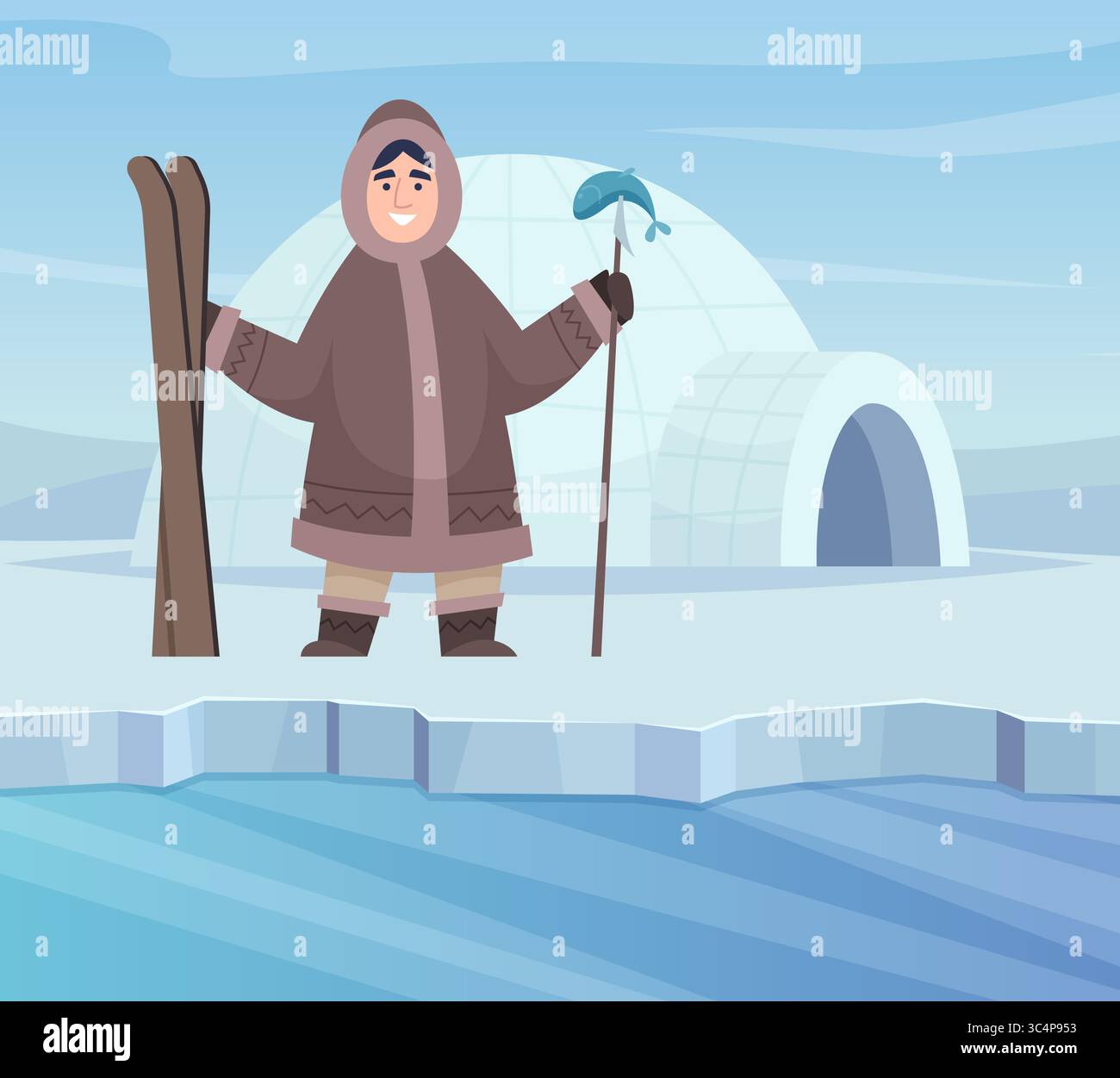 Eskimos. people living and fishing at north pole Stock Vector Image ...