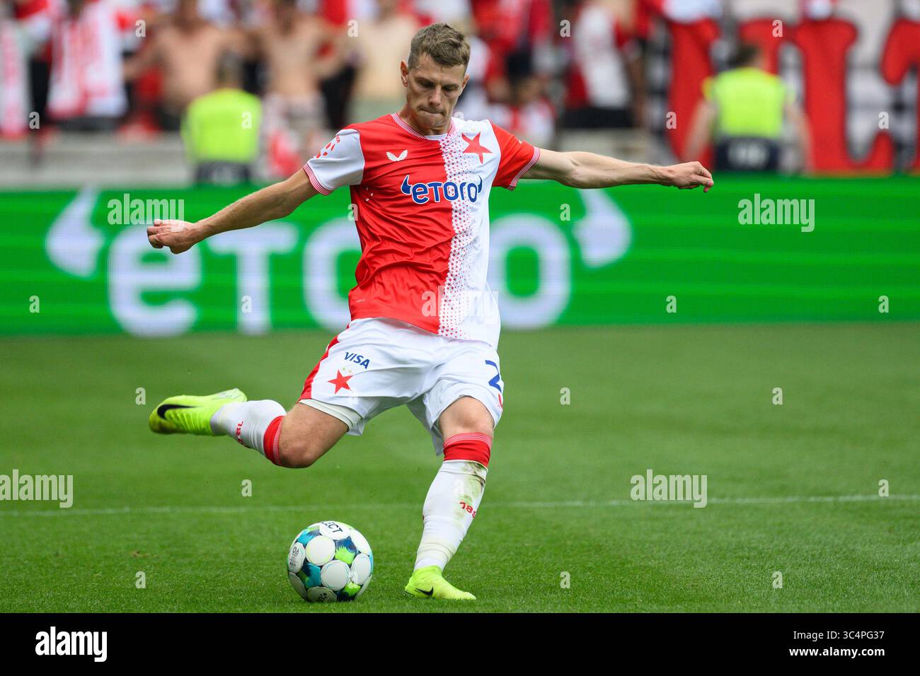 Prague, Czech Republic. 13th July, 2025. David Doudera (Slavia) in ...