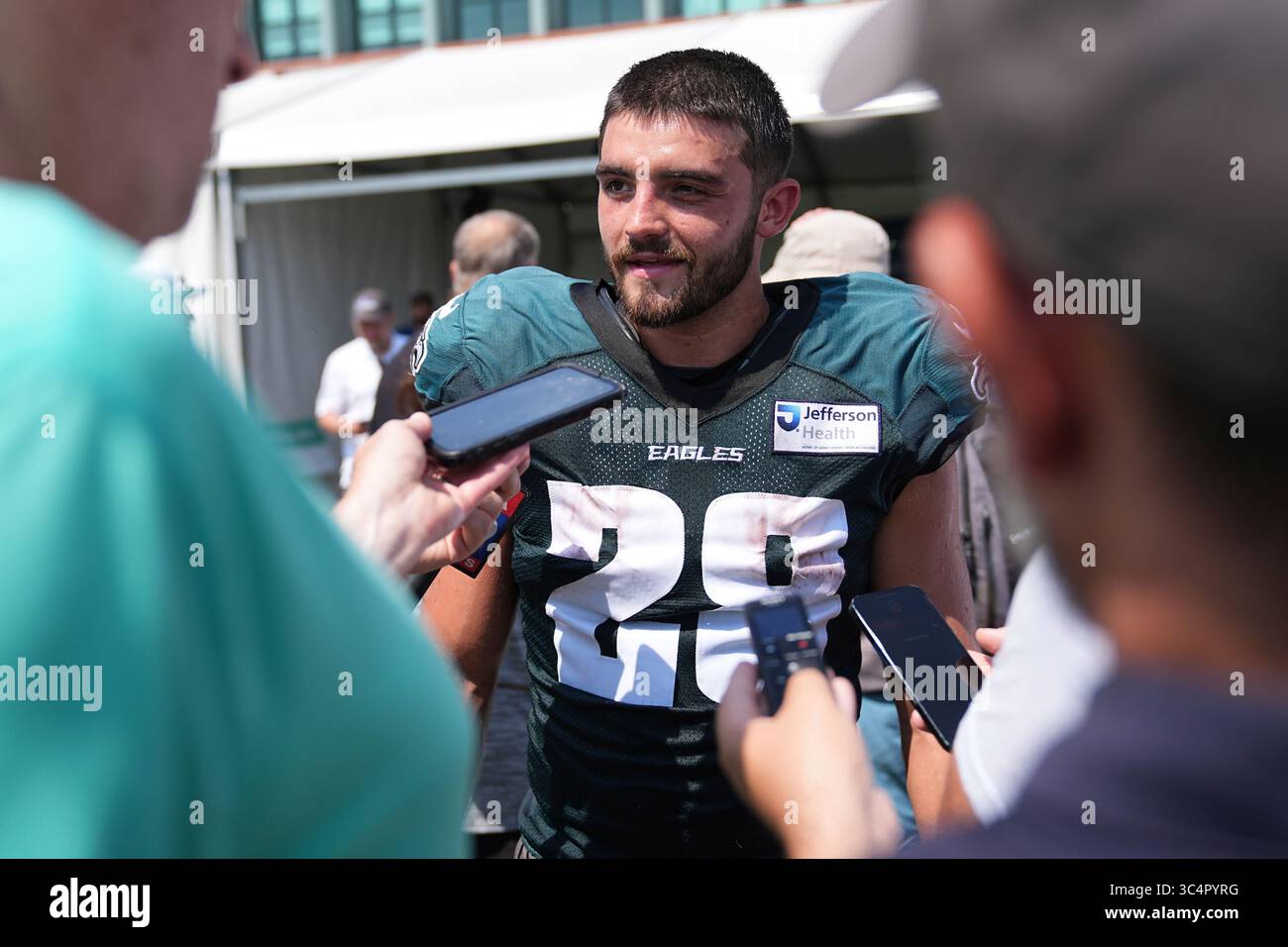 Philadelphia Eagles' Will Shipley speaks with members of the media at ...