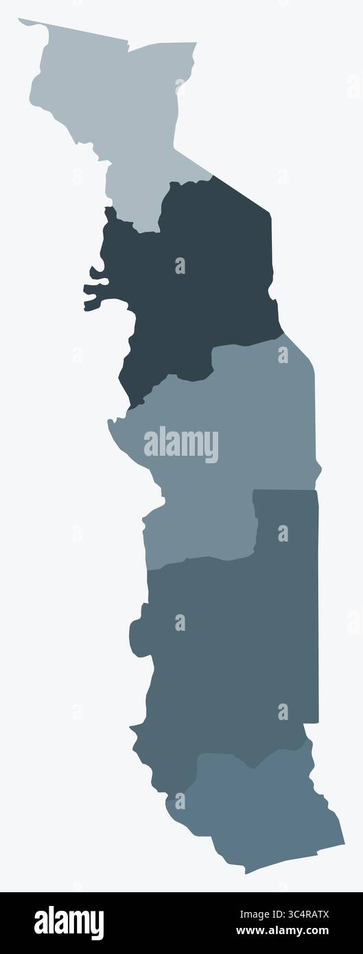 Map of Togo with regions. Just a simple country border map with region ...