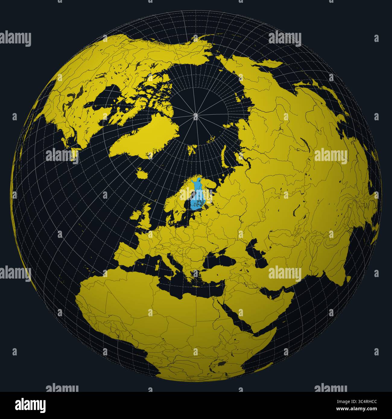 Republic of Finland on Globe. Country view on the world map in Charcoal ...