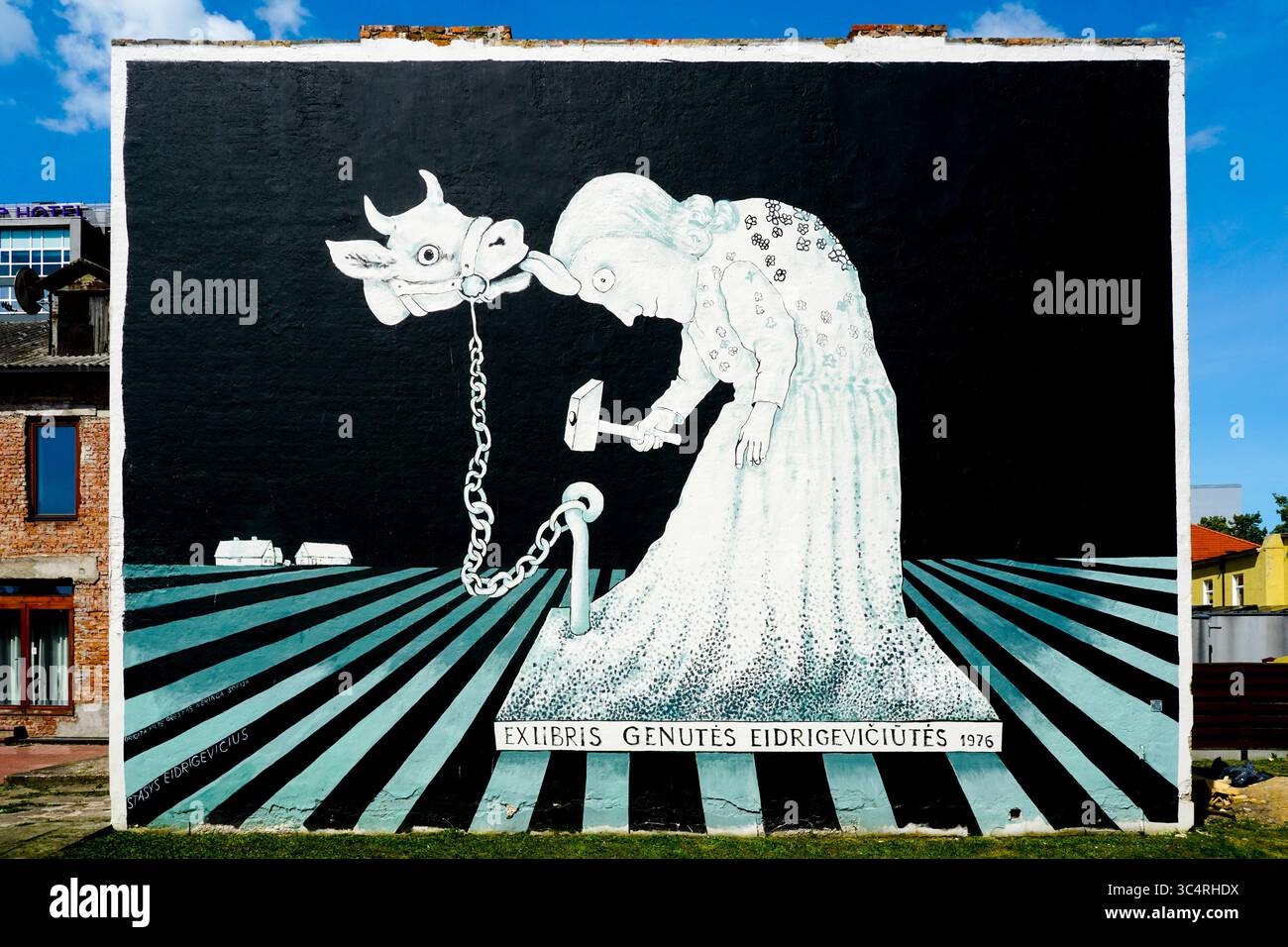 Marijampole, Lithuania- June 21, 2025: A surreal mural by Stasys ...