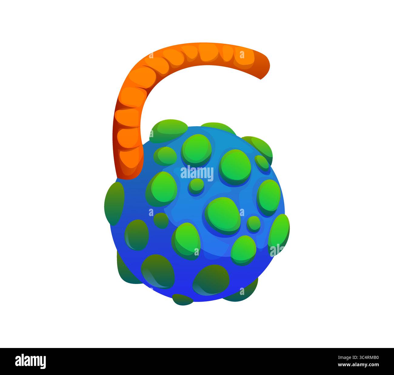 Healthcare font typeface, virus or bacteria cell digit 6 six. Medicine ...