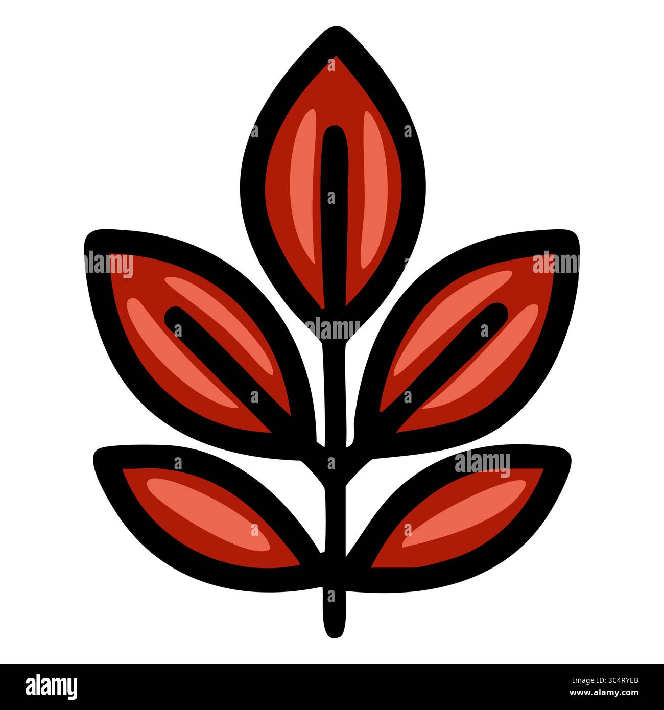 Abstract vector illustration of stylized red leaves with bold black ...
