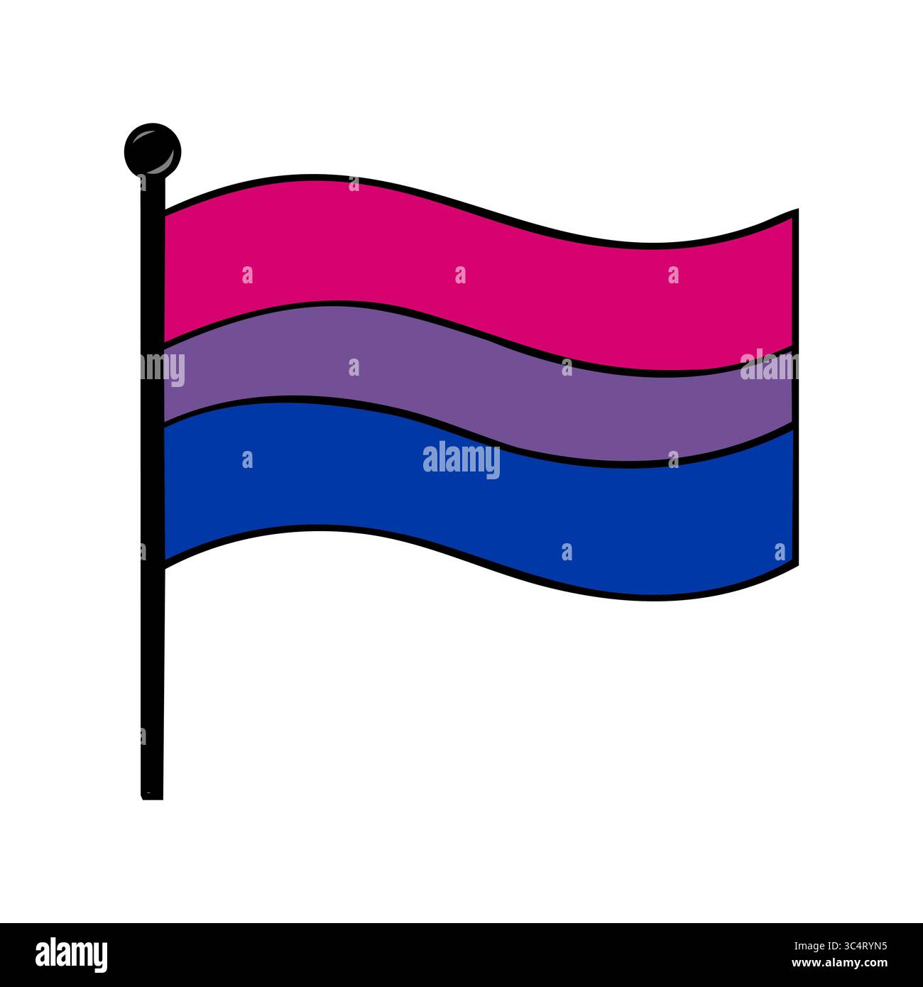 Vector illustration of a bisexual pride flag waving on a pole ...