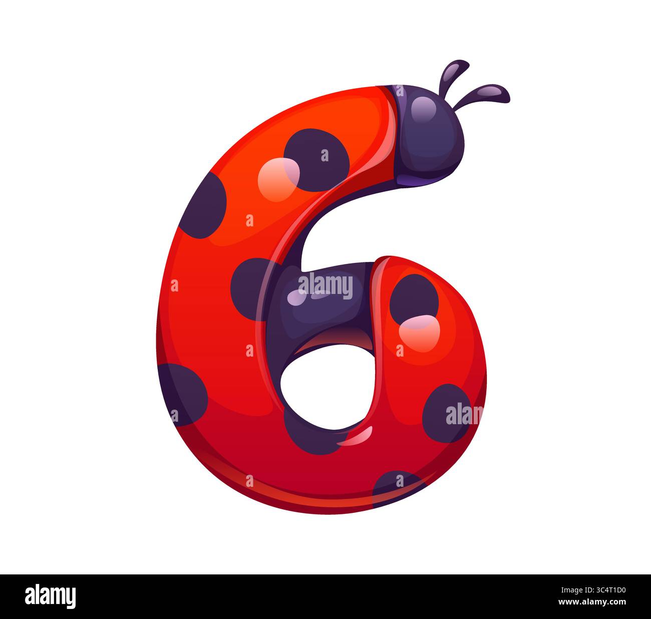 Ladybug insect cartoon font digit 6 six. Garden insect kids ABC type ...