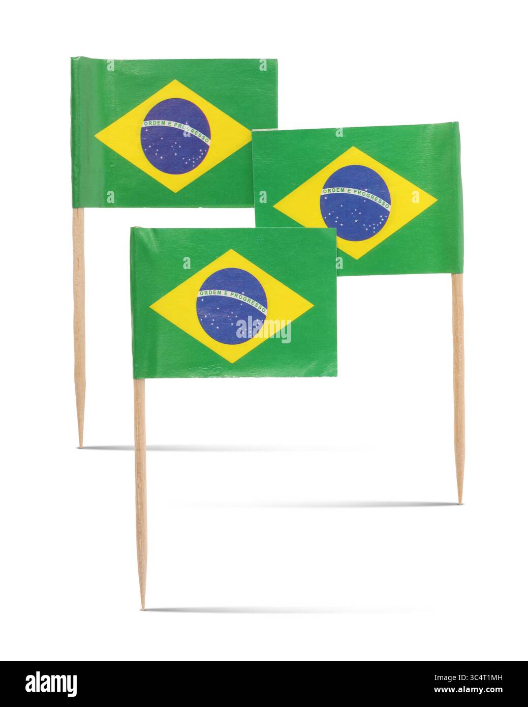 Small paper flags of Brazil on white background Stock Photo - Alamy