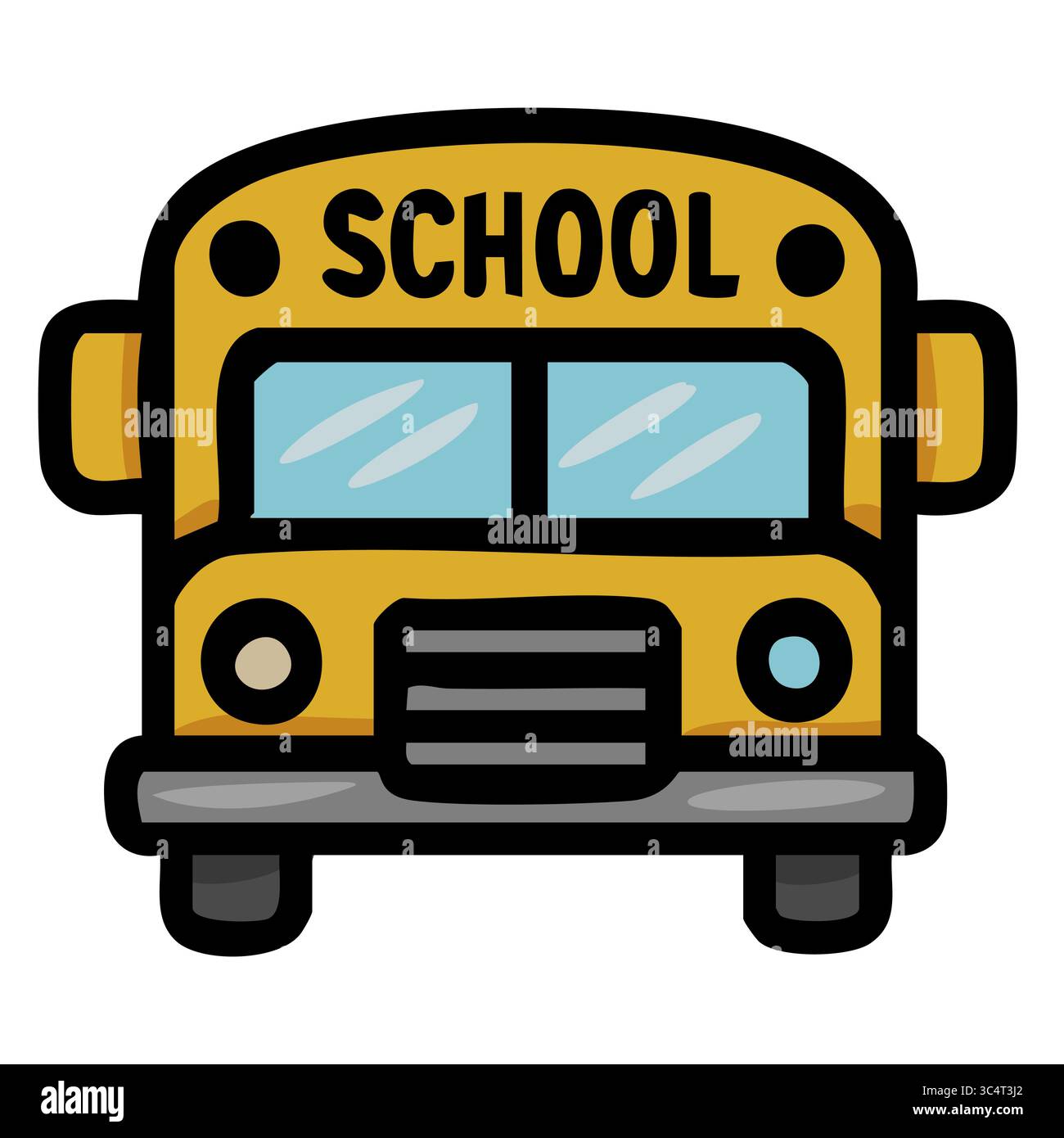Adorable vector illustration of a school bus front view, featuring a ...