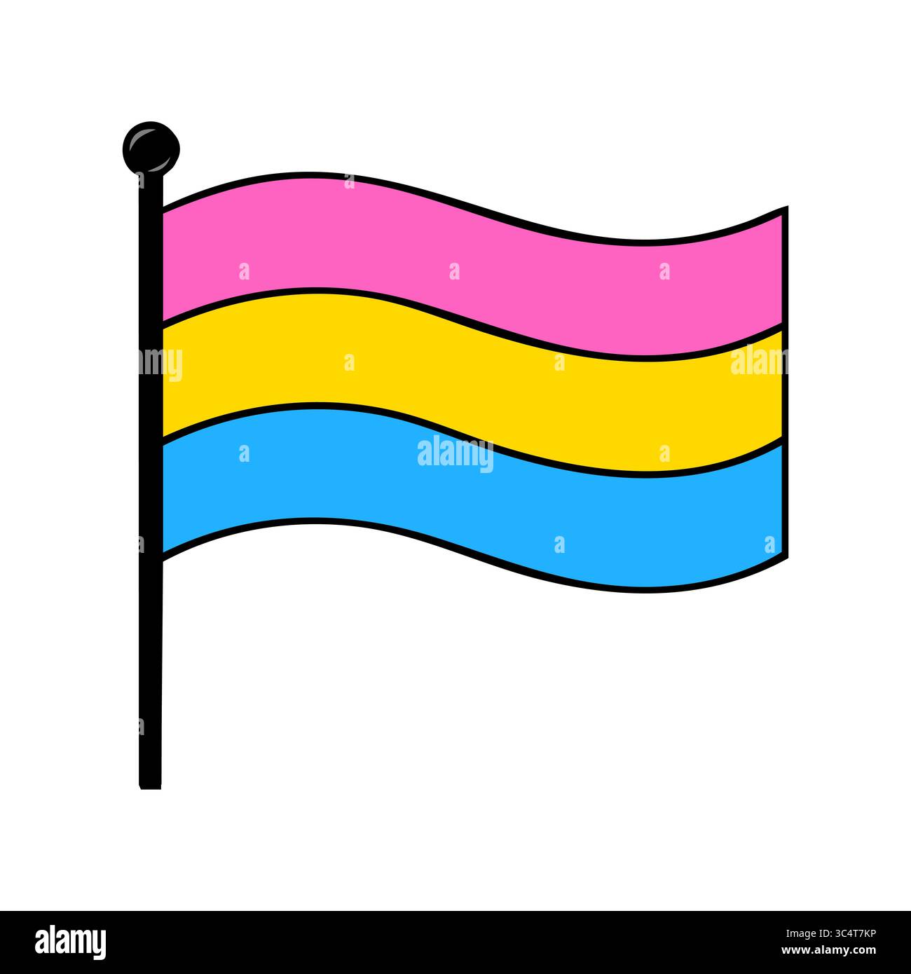 Vibrant vector illustration of a waving pansexual pride flag on a pole ...