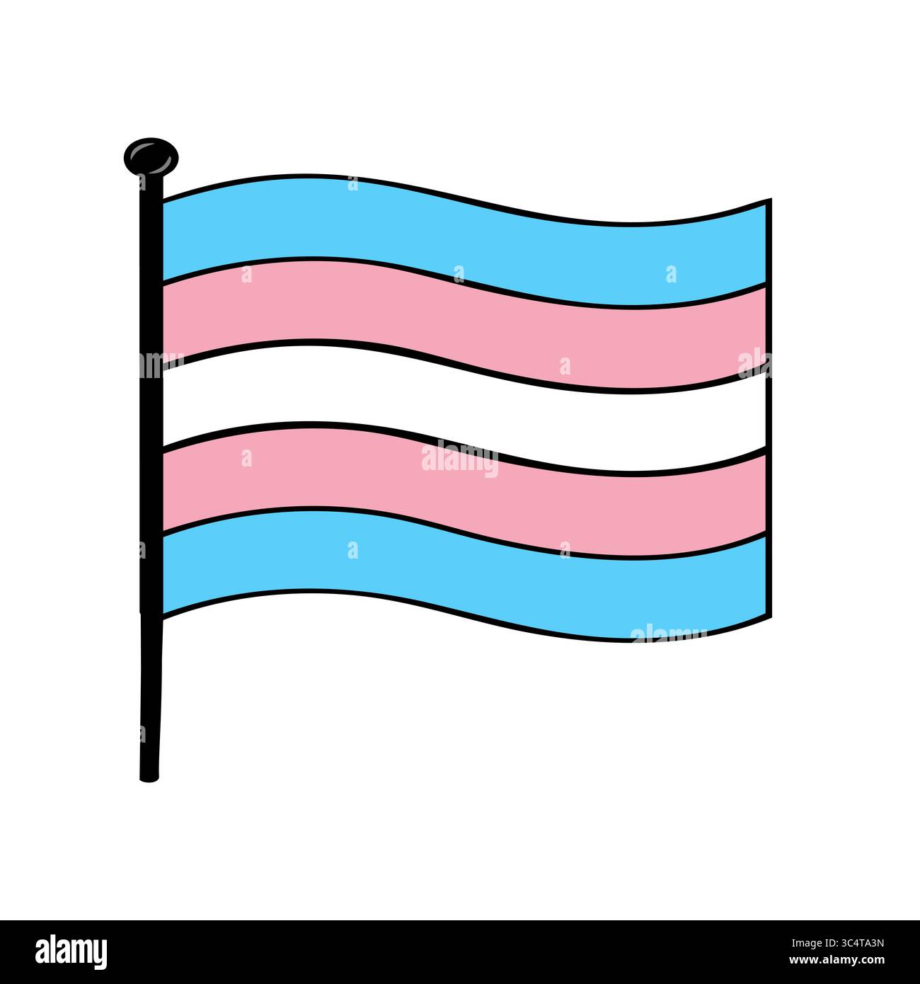 A vector illustration of a transgender pride flag waving on a flagpole ...