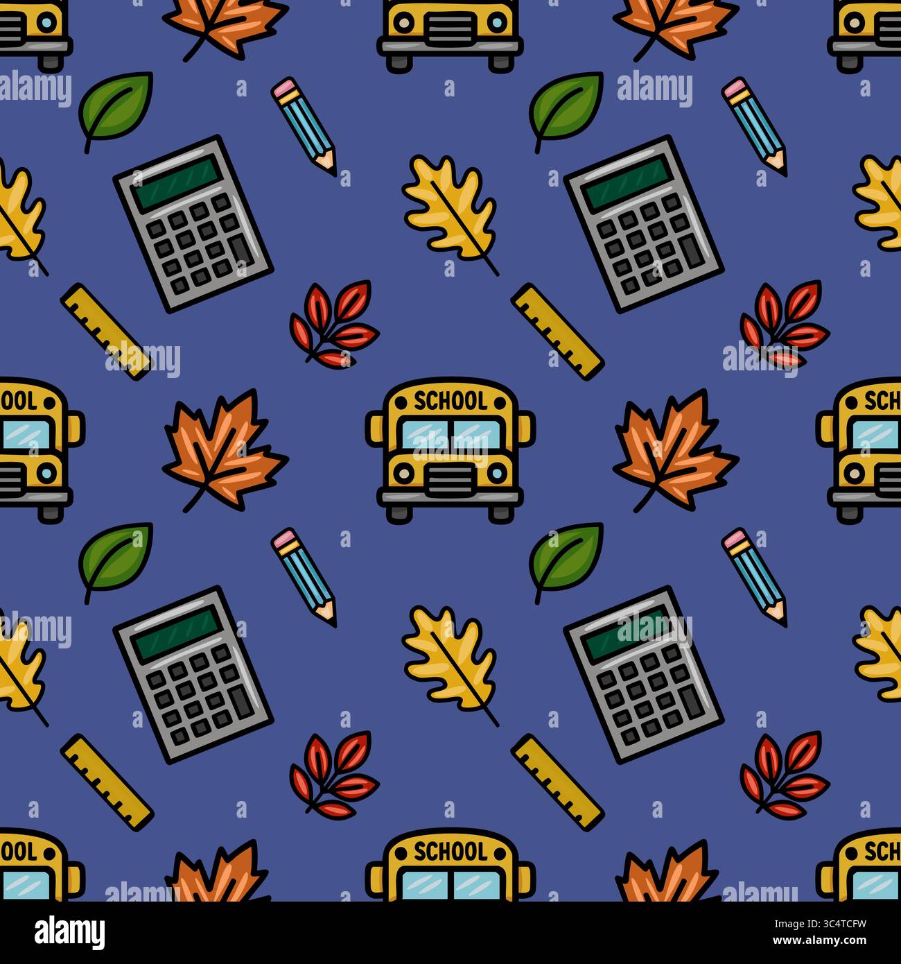 This vibrant vector seamless pattern features a playful mix of school ...