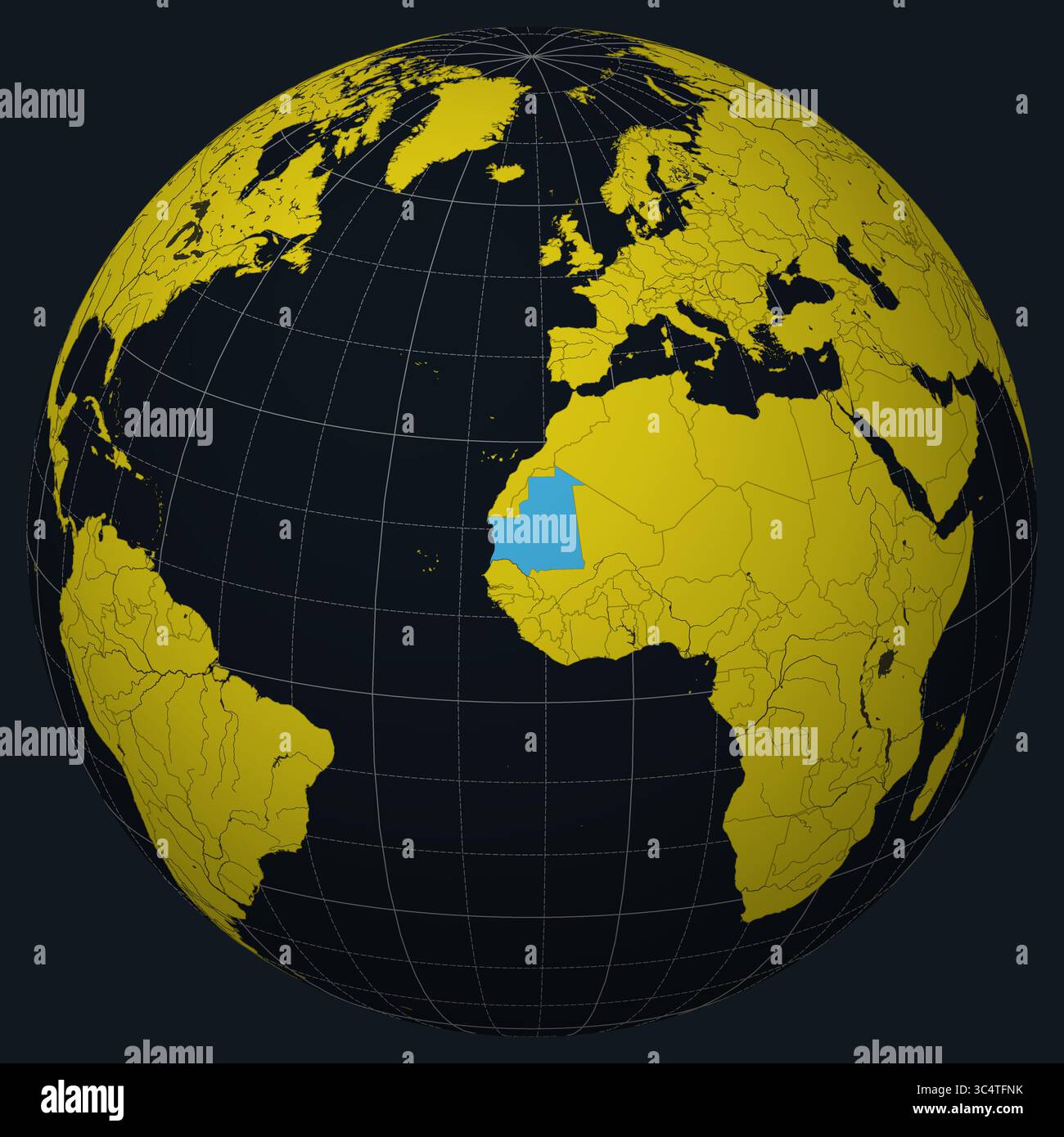 Islamic Republic of Mauritania on Globe. Country view on the world map ...