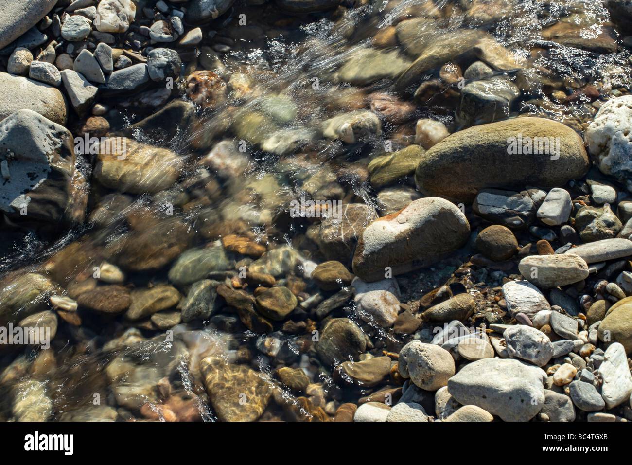 Rapid water stream river close up with sunlight Stock Photo - Alamy
