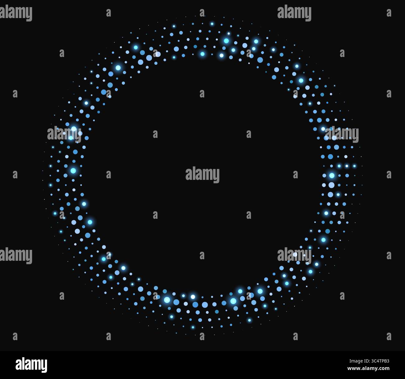 Blue halftone frame, glowing circle borders, round pattern with dots ...