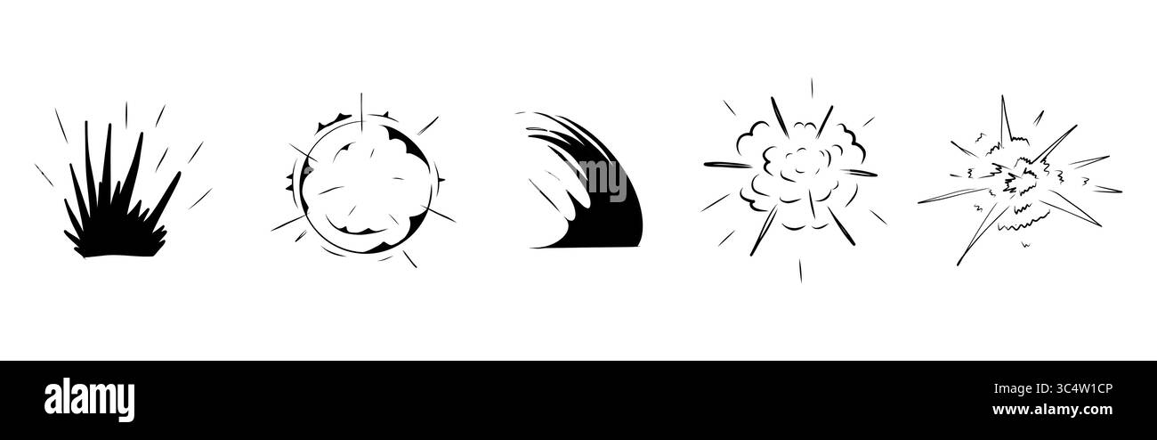 Explosion effect comic manga line sketch horizontal set. Motion anime ...