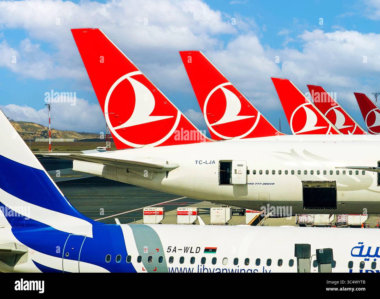 Planes on the field at Ataturk airport, Istanbul, Turkey Stock Photo ...