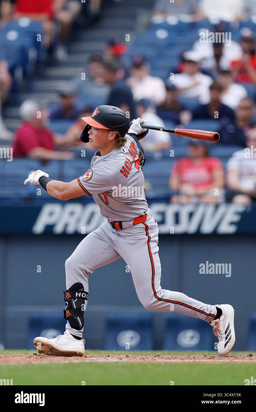 CLEVELAND, OH - JULY 24: Jackson Holliday #7 of the Baltimore Orioles ...