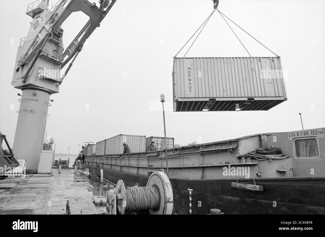 Cargo barge loaded containers Black and White Stock Photos & Images - Alamy