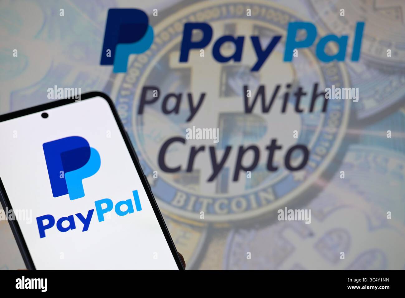 PayPal logo is being displayed on a smartphone with PayPal seen in the ...
