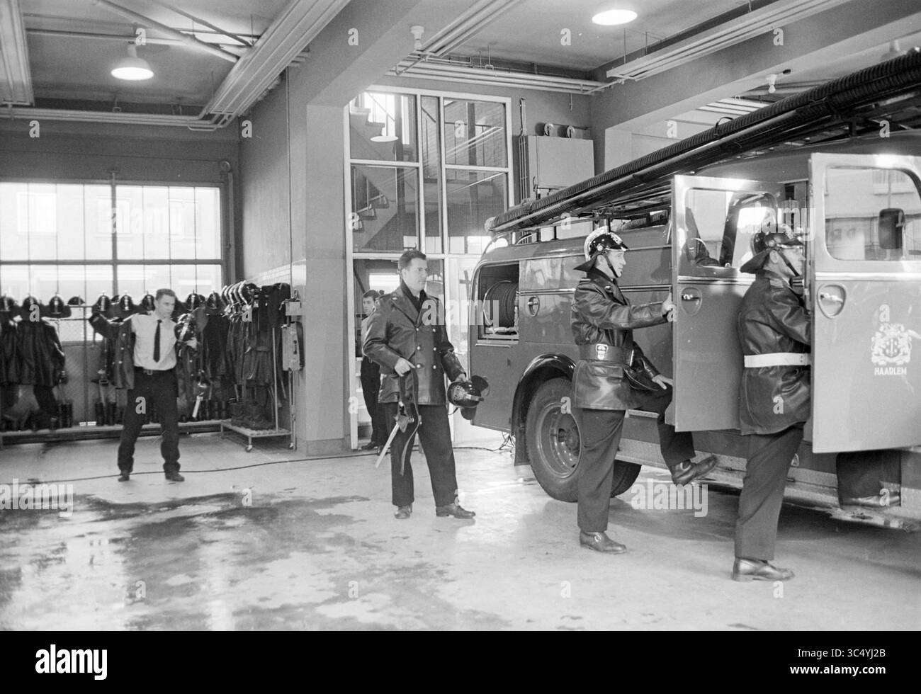 Interior of the fire brigade garage, Haarlem fire brigade responds ...