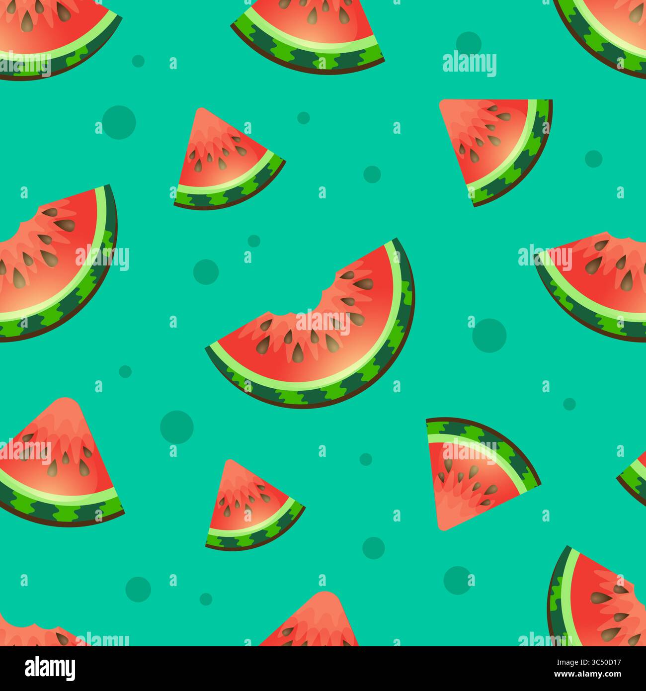 Seamless Green Pattern of Red Watermelon Slices with seeds. Bright ...