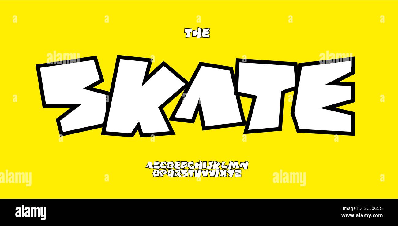 Bold graffiti alphabet, thick outlined font, edgy cartoon typeface for ...