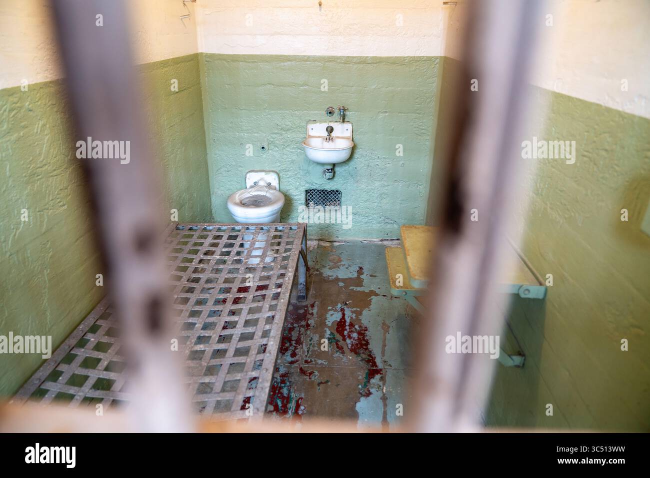 Inside one of the prisoner cells, room, at the former Alcatraz Island ...