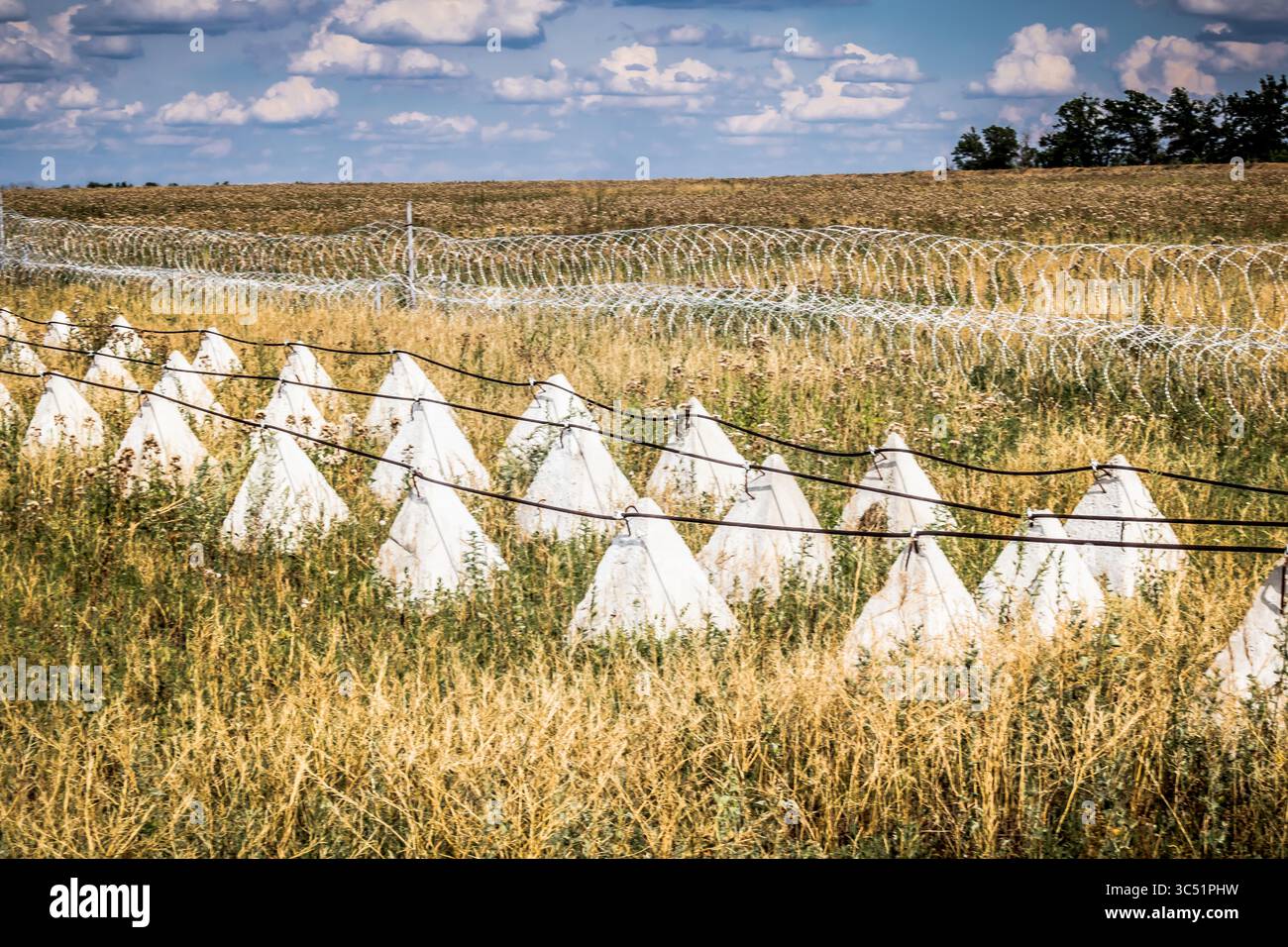 Donbass, Ukraine, July 27, 2025 The Dragon's Teeth are pyramidal ...