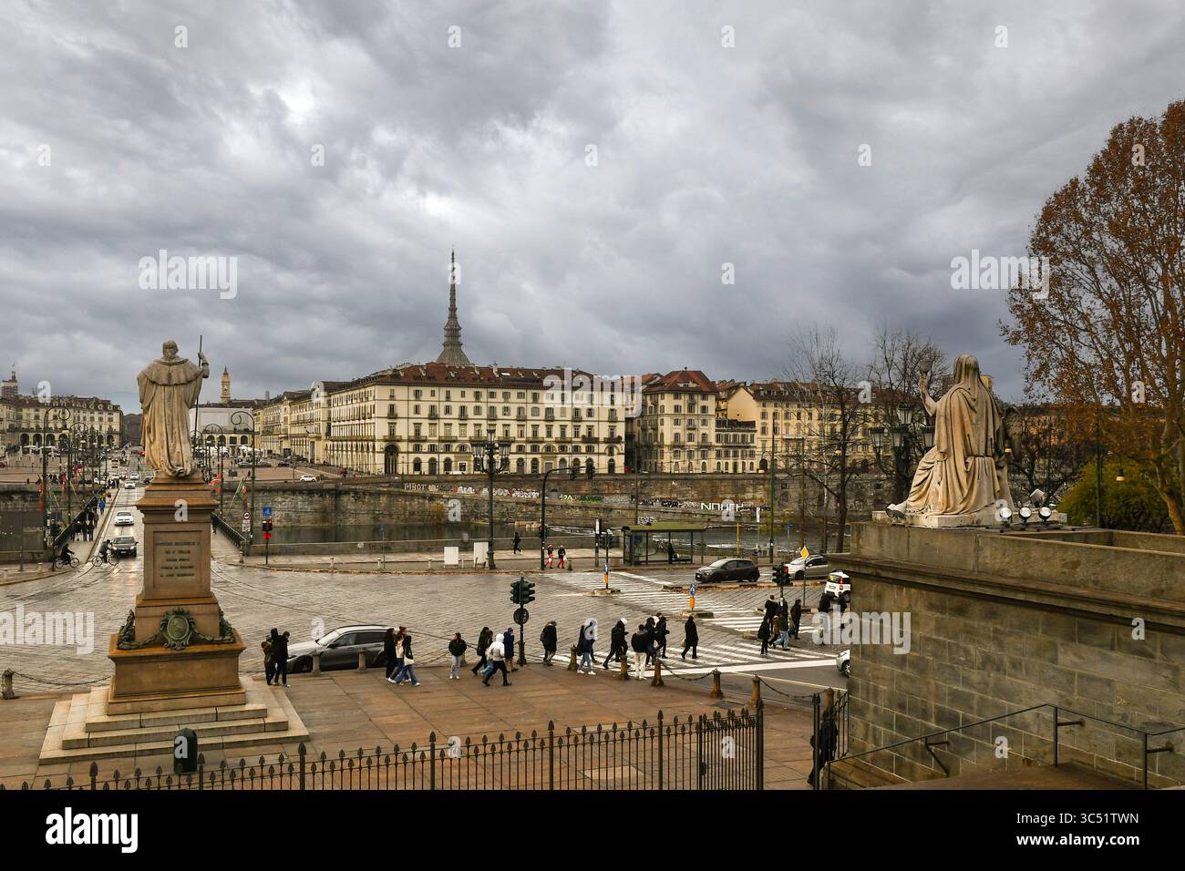Cityscape from Gran Madre di Dio church, with statue of Vittorio ...