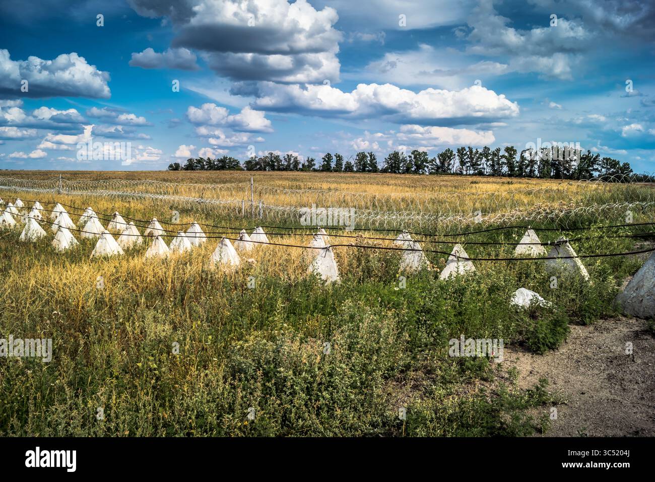 Donbass, Ukraine, July 27, 2025 The Dragon's Teeth are pyramidal ...