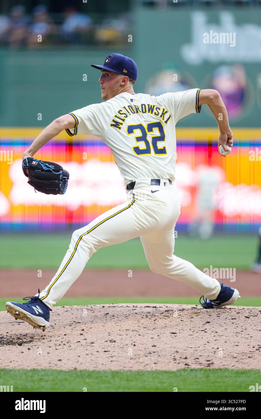Milwaukee Brewers pitcher Jacob Misiorowski throws to the Chicago Cubs ...