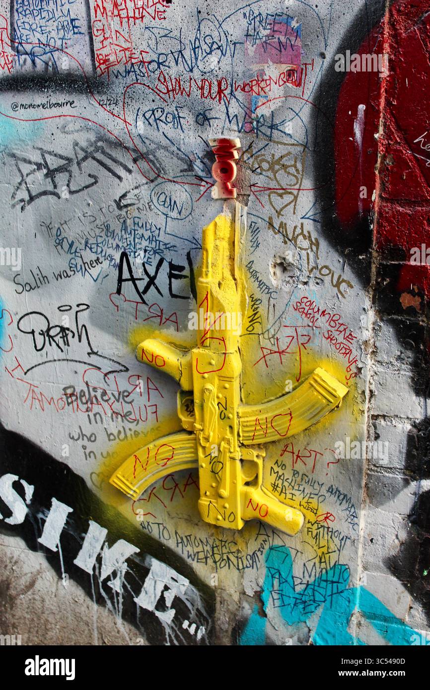 Street art installation protesting automatic weapons in Melbourne ...