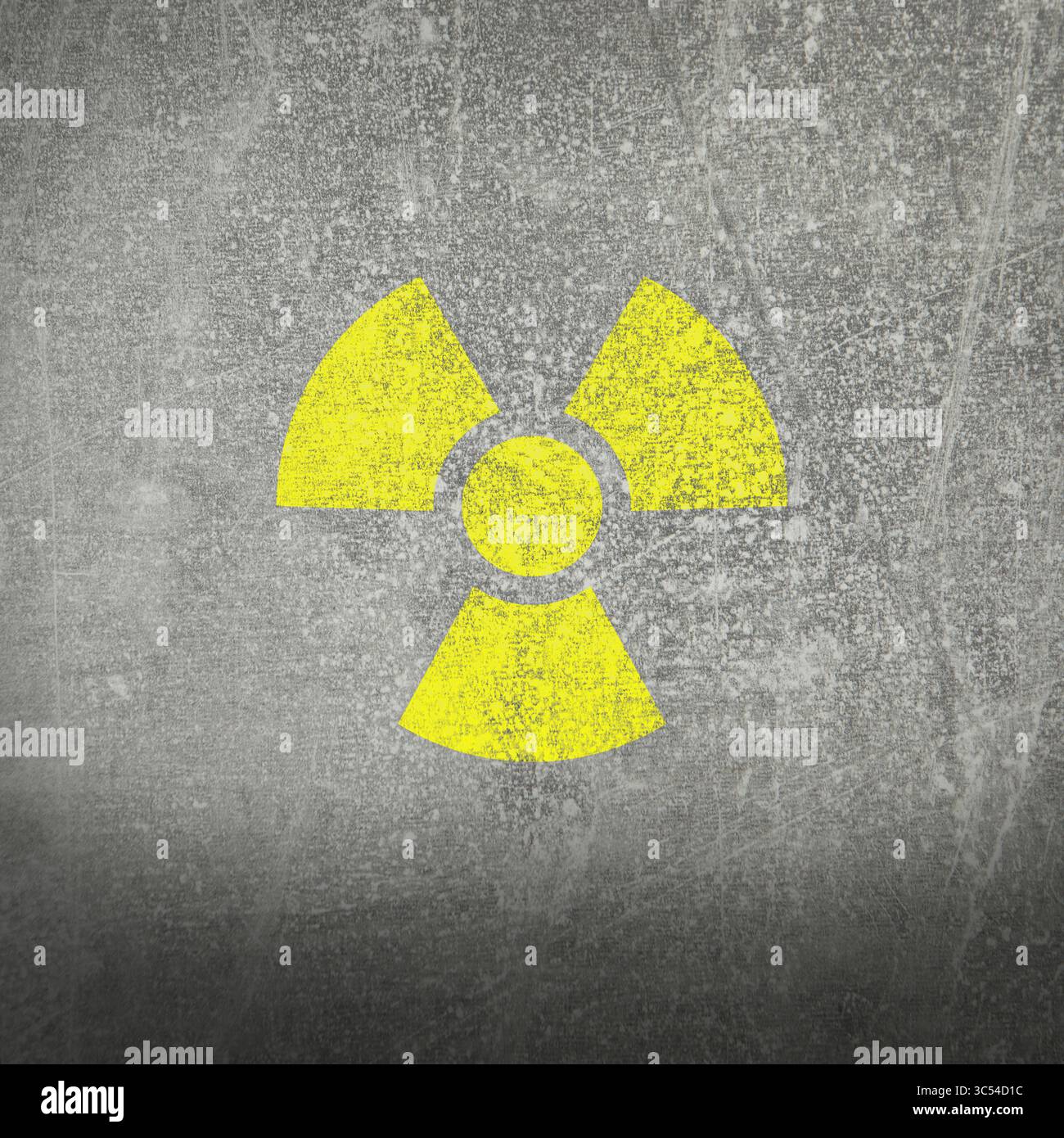 Yellow radioactive sign on grey stone background. Radiological ...