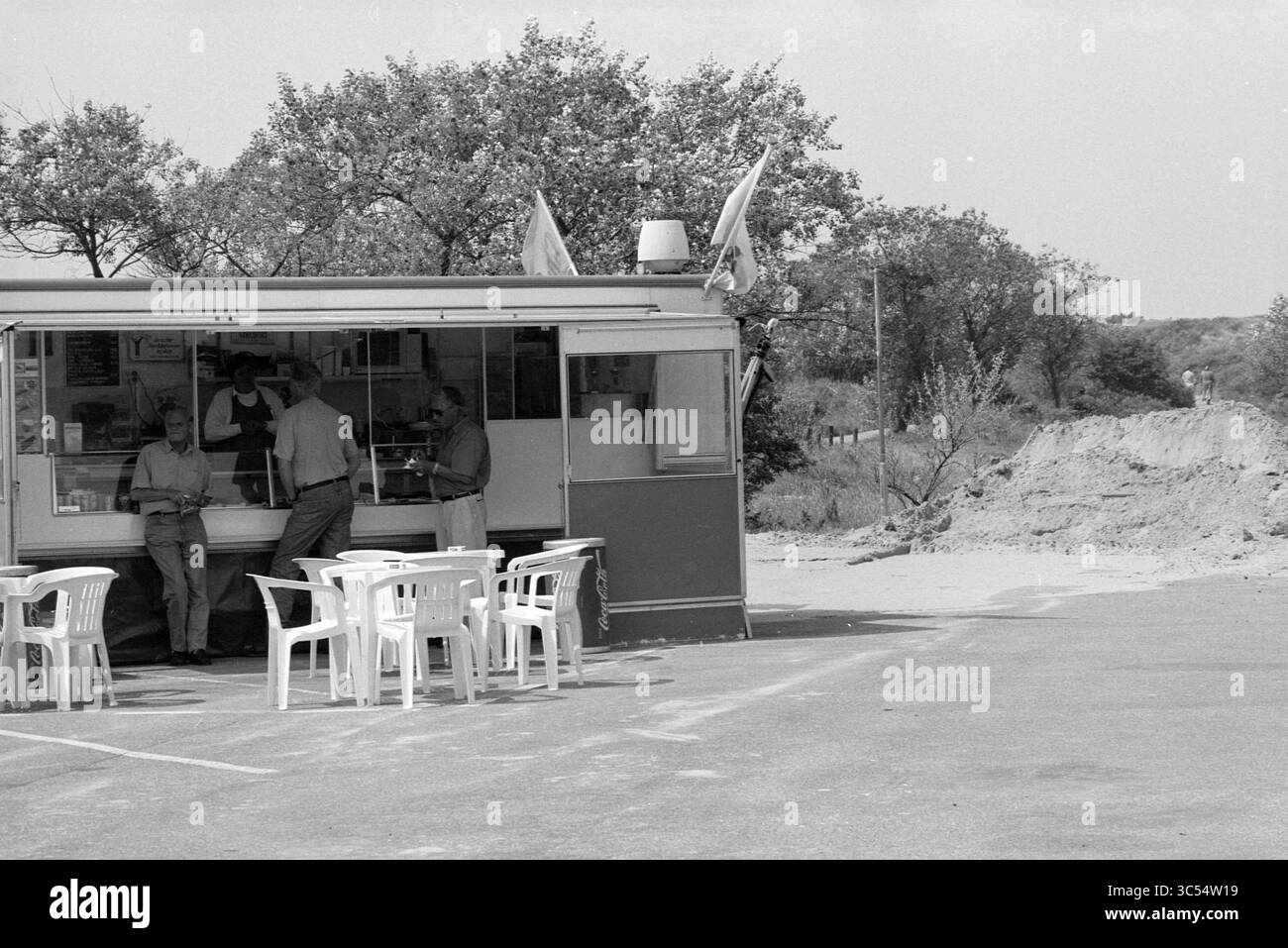 Tables set up outside Black and White Stock Photos & Images - Alamy