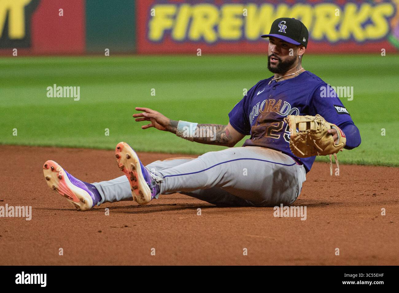 Colorado Rockies' Warming Bernabel reacts after throwing Cleveland ...