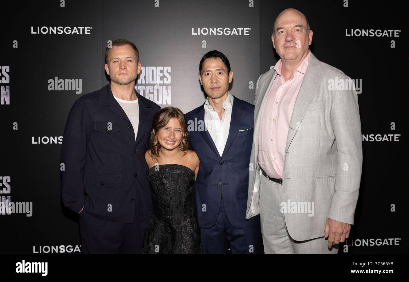 Taron Egerton, from left, Ana Sophia Heger, Rob Yang, and John Caroll ...