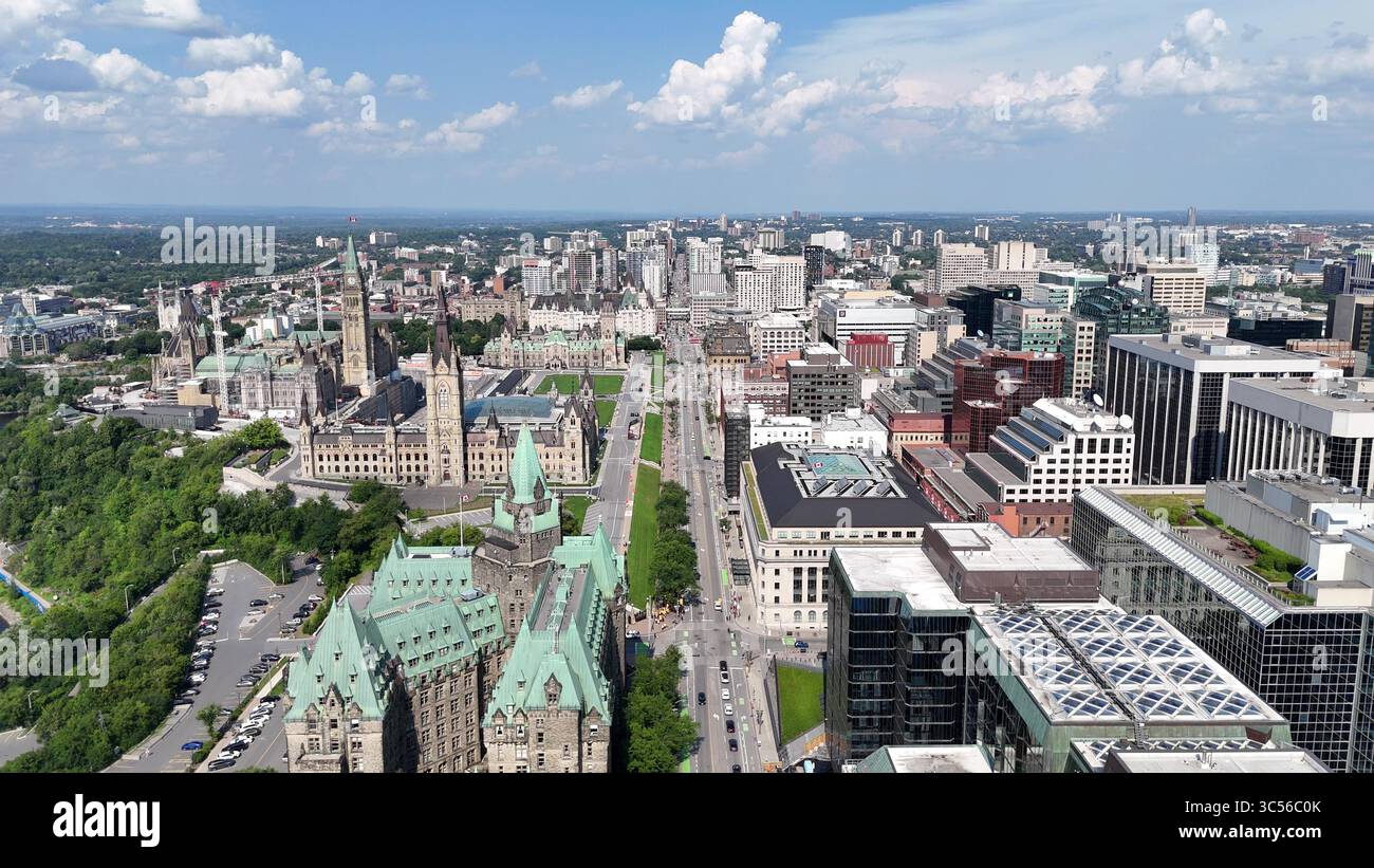 Aerial capital city view of the skyline of downtown, Parliament ...