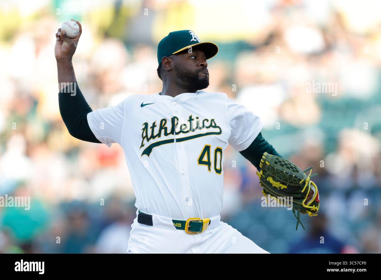 Athletics starting pitcher Luis Severino throws to a Seattle Mariners ...
