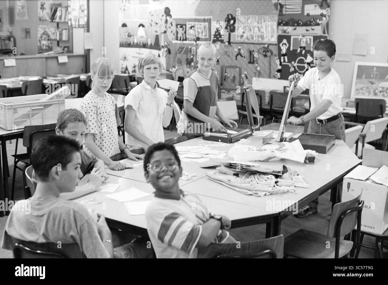Children school group project art Black and White Stock Photos & Images ...