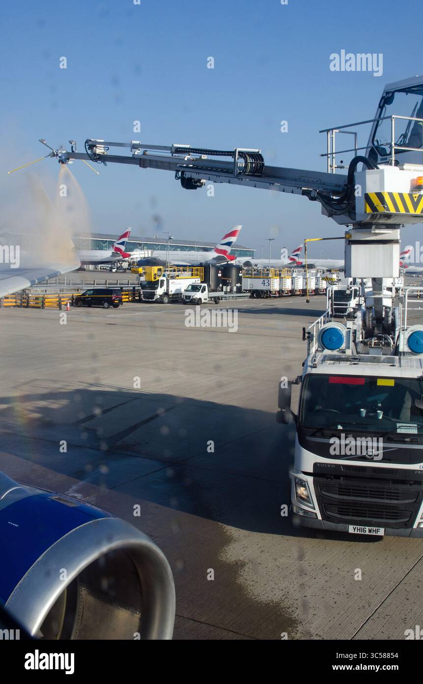 Heathrow, UK - April 8, 2025 - View from inside the cabin of a British ...