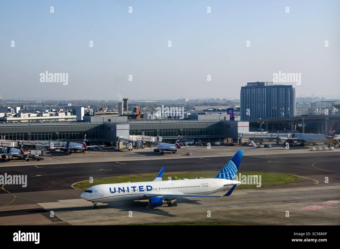 Heathrow, UK - April 8, 2025: Aerial view of Heathrow Airport, London ...