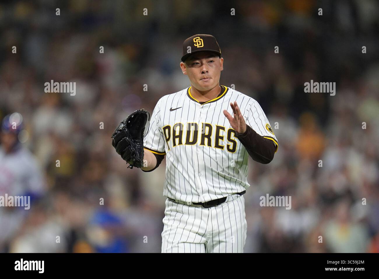 San Diego Padres relief pitcher Yuki Matsui celebrates after the Padres ...