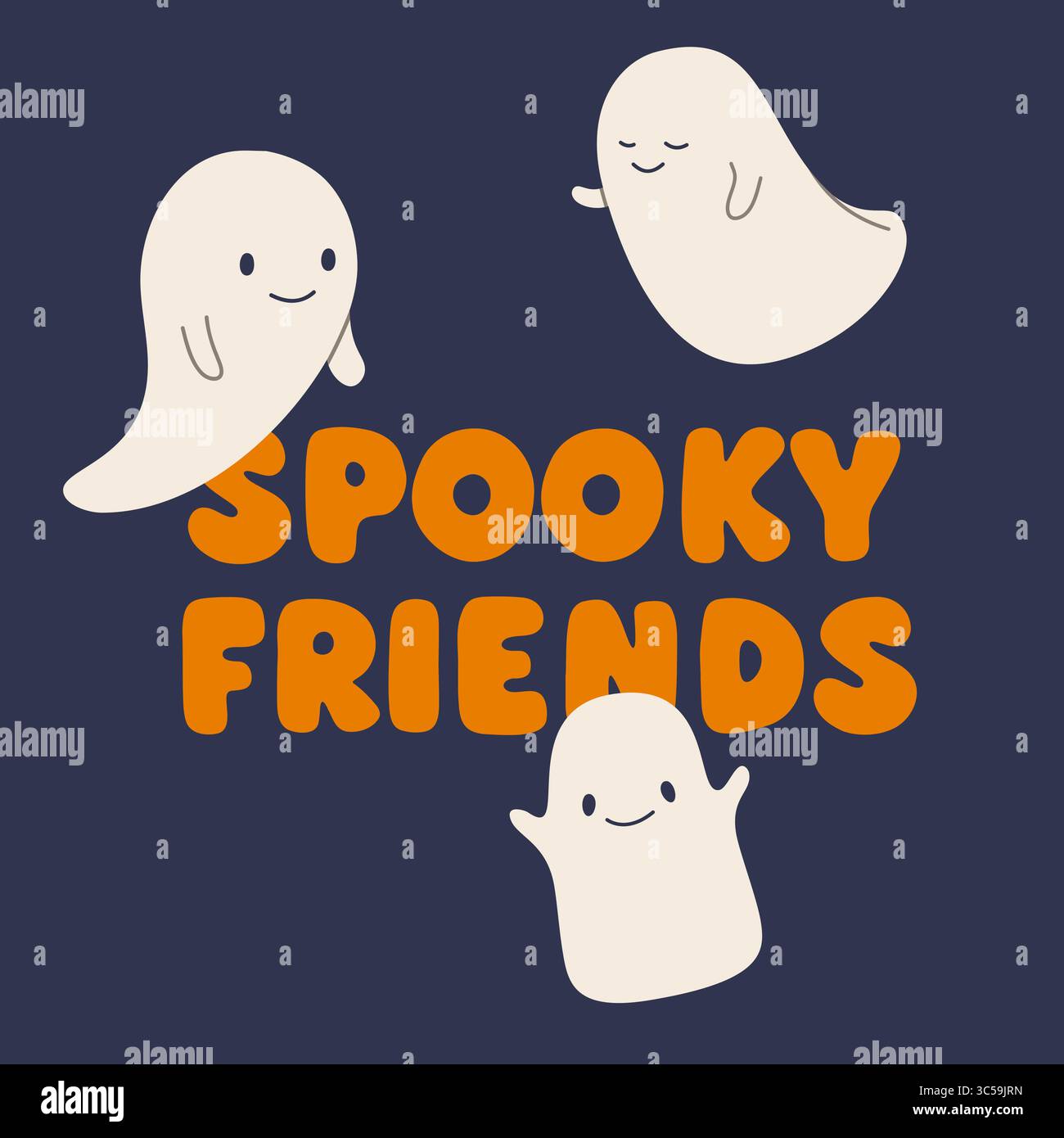 Vector Halloween illustration with three cute smiling ghosts and Spooky ...